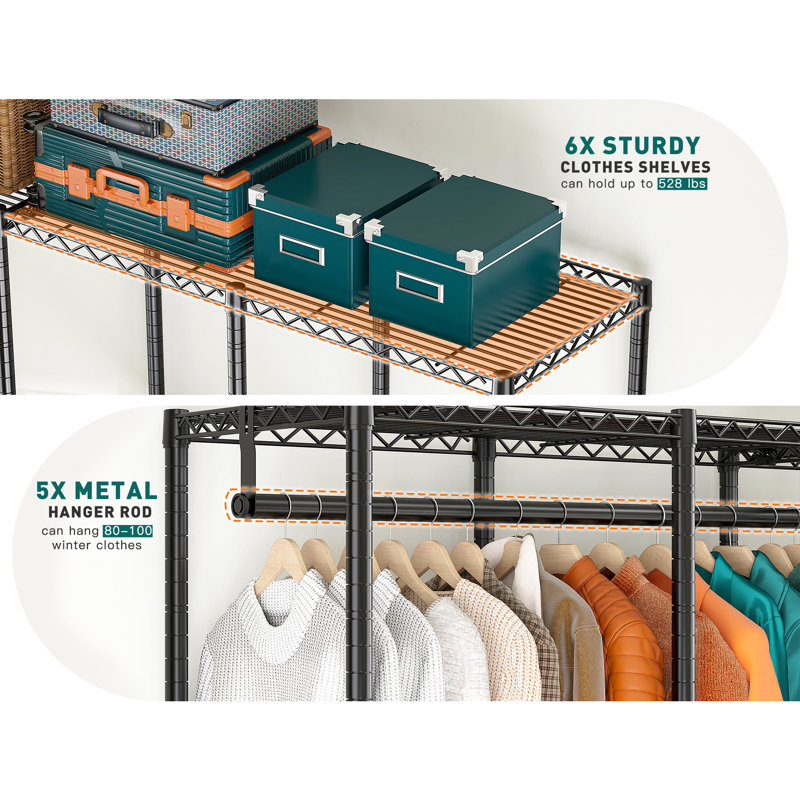 Rebrilliant Maidee 77"H Clothes Rack Heavy Duty Garment Rack Industrial Clothes Hanging Rack ...